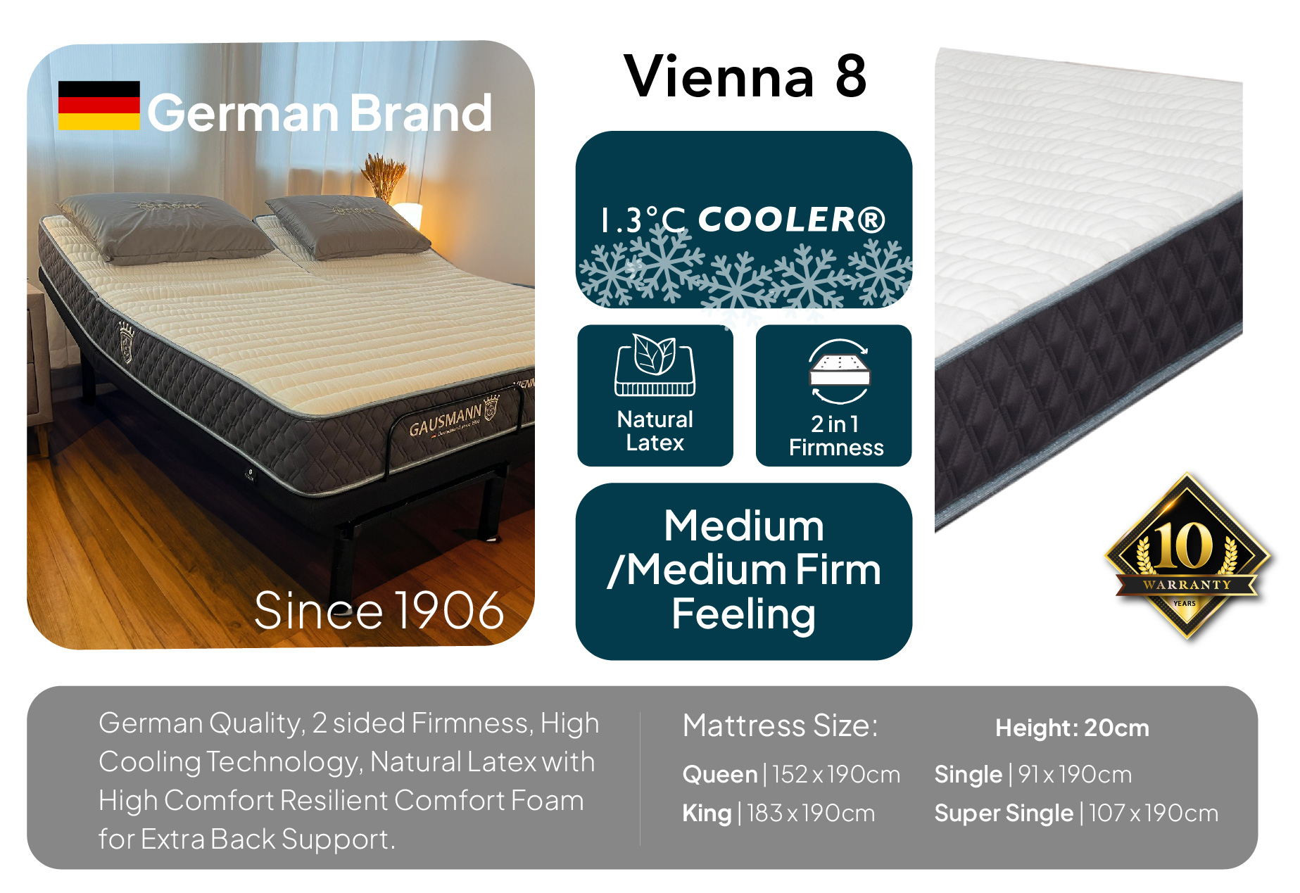 Gausmann Vienna 8 II Clover Adjustable Bed Mattress